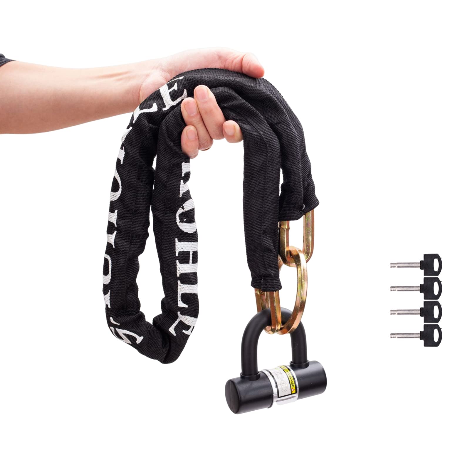 Sauhohle Motorcycle Chain Locks 3ft Heavy Duty Square Link Bicycle Chain Lock Gold Lock for Motorcycles, Scooters, Gates and More