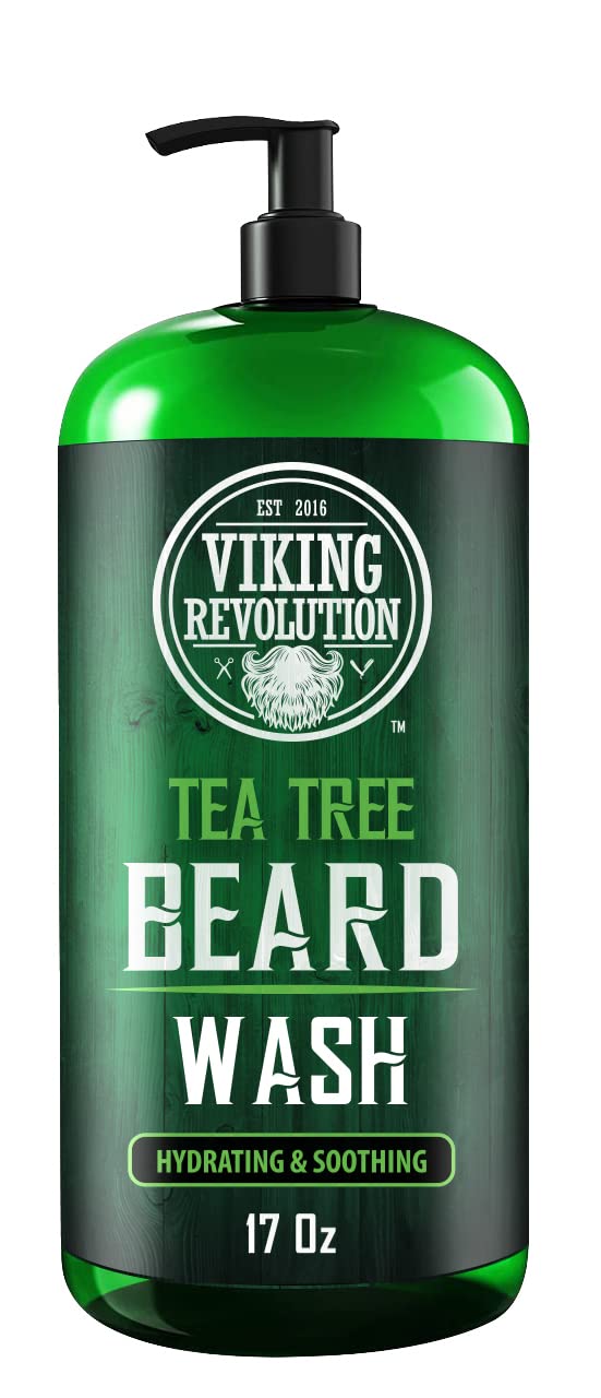 Viking Revolution Tea Tree Oil Beard Wash and Beard Conditioner For Men - Natural Beard Softener Set with Argan Oil, Vitamin E and Ginseng - Beard Shampoo and Conditioner Set (17 Oz)
