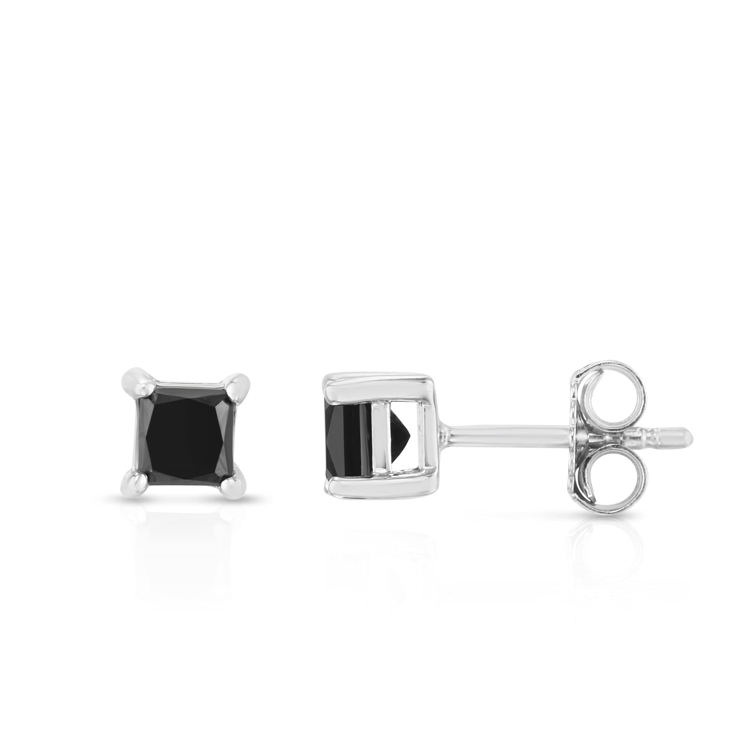 NATALIA DRAKE 1 Cttw Princess Cut Black Diamond Stud 925 Sterling Silver Earrings for Men or Women