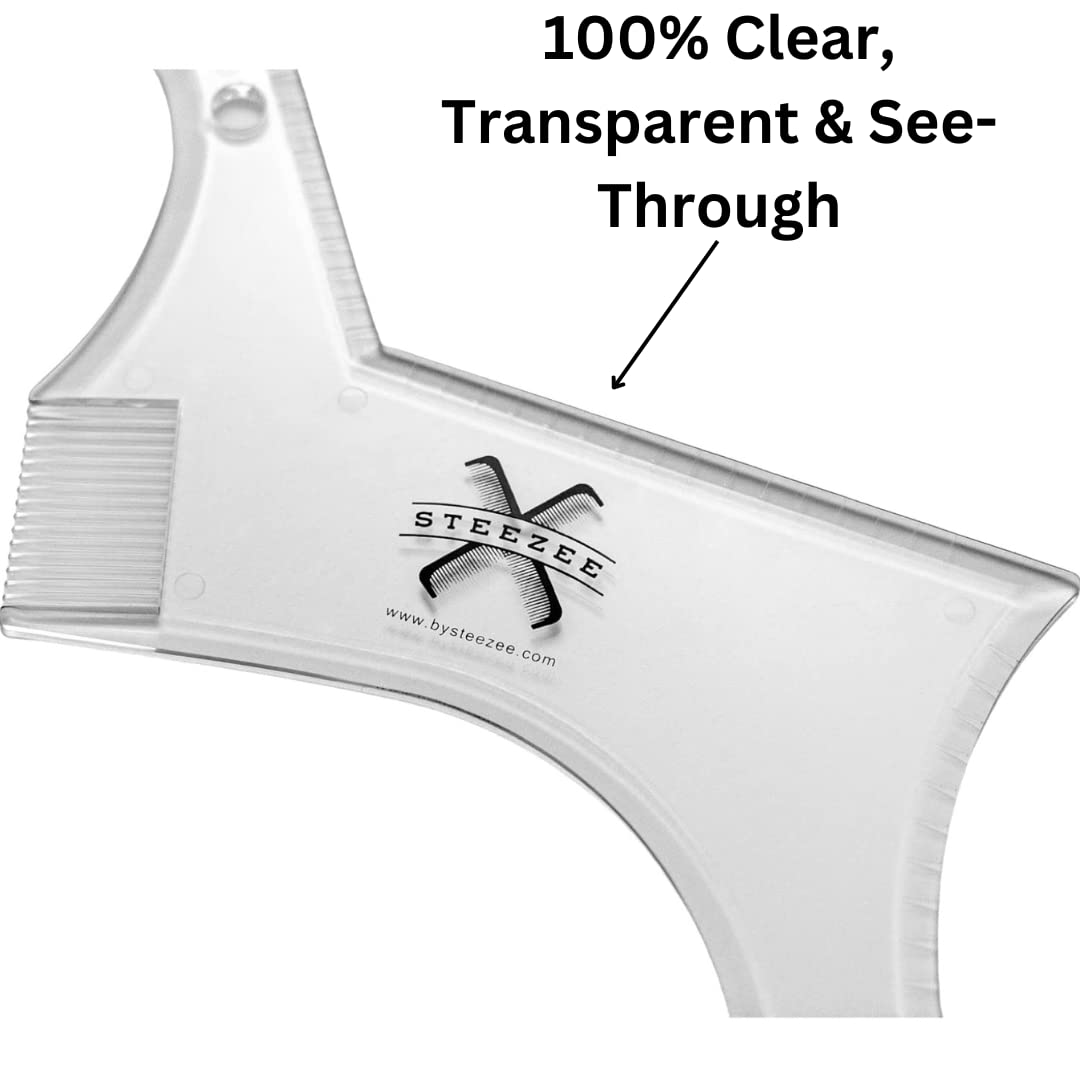 Steezee Beard Shaper For Men - 8-in-1 Transparent Shaping Tool With Comb and Edges For Perfect Lineups - Use With Razor or Trimmer To Style Facial Hair