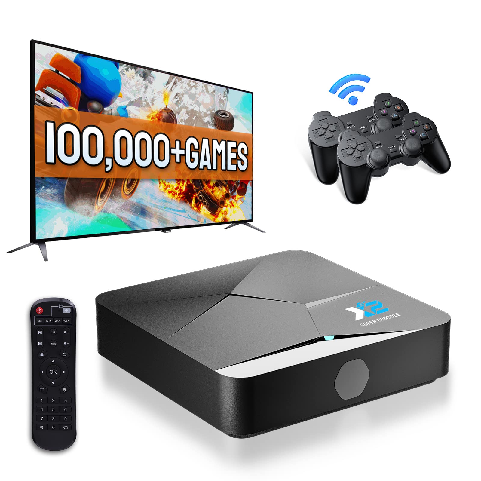 Retro Game Console Super Console Cube X2 Pro,82,000+Classic Games, 60+Emulators, EmuELEC4.5+Android9.0 Systems+CoreE, Support Multiplayer Game,2 Wireless Gamepad, 64G TF Card, Gift for Friend/Family