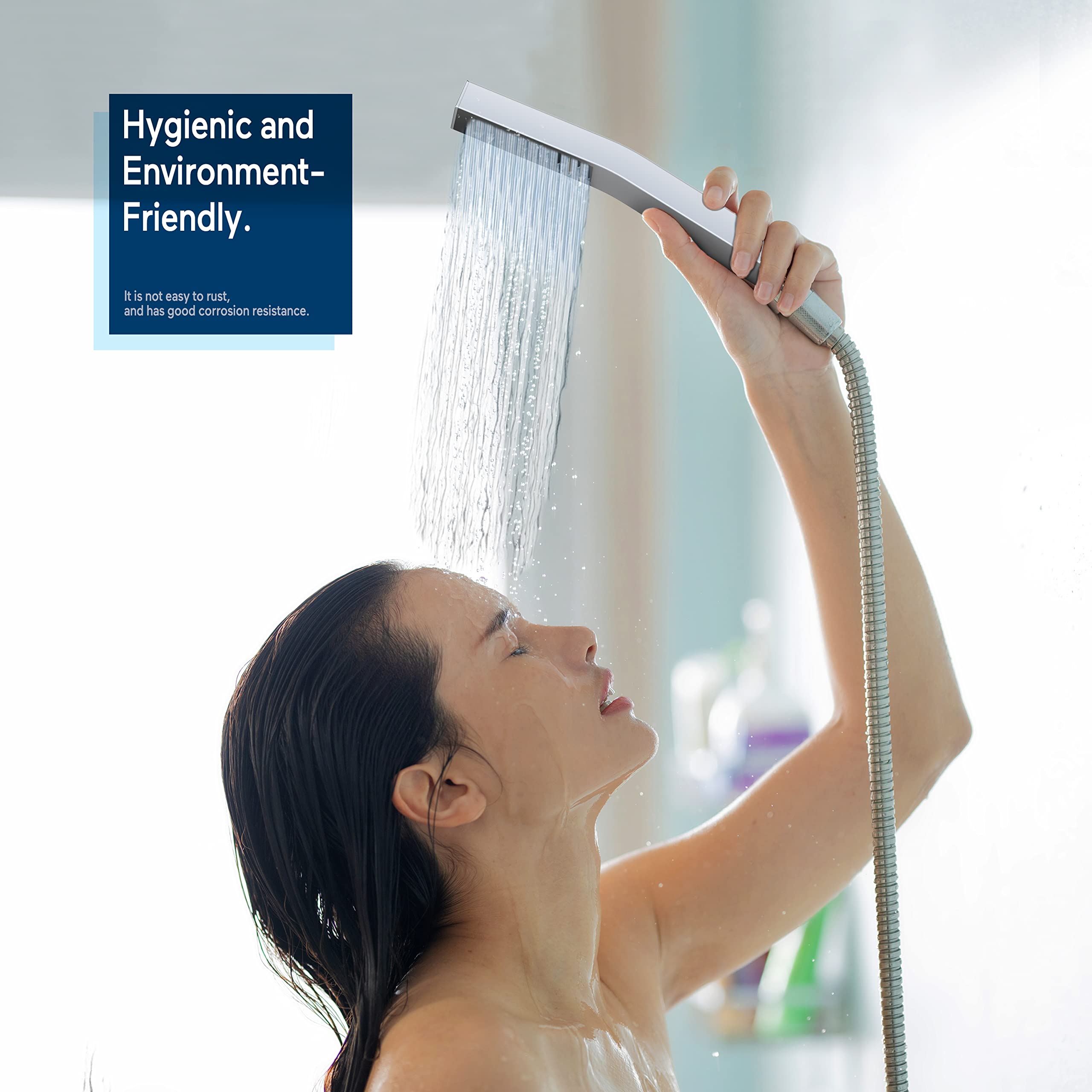 Shower Head with Handheld, MUFECO 8'' All Metal Rain Shower Head High Pressure Dual Square Shower Head Combo with Adjustable Extension Arm and 3 Spray Settings Anti-leak with Holder/Hose