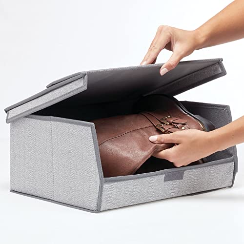 mDesign Large Fabric Closet Shoe Storage Box w/Clear Window - Shoe, Sandal, Sweater, Linen, Clothes Organizer - Boot Storage Solutions - Shoe Bin - Lido Collection, 2 Pack, Gray Herringbone