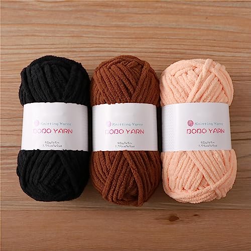 Lerchiyar Soft Chenille for Knitted Blankets,amigurumi Crochet, Fancy Crochet DIY Crafts, Baby Blankets,Knitted Crafts and Toy Dolls.(22-Brown,with 1 Crochet Hook)