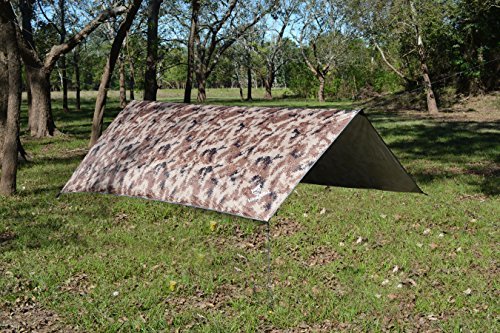 Lone Wolf 10.5' x 10.5' Lightweight Hammock Rain Fly Tent Tarp Water Proof Camping Shelter Ripstop Material UV Protection Sand Resistant Beach Blanket Essential Survival Gear (Desert Storm Camo)