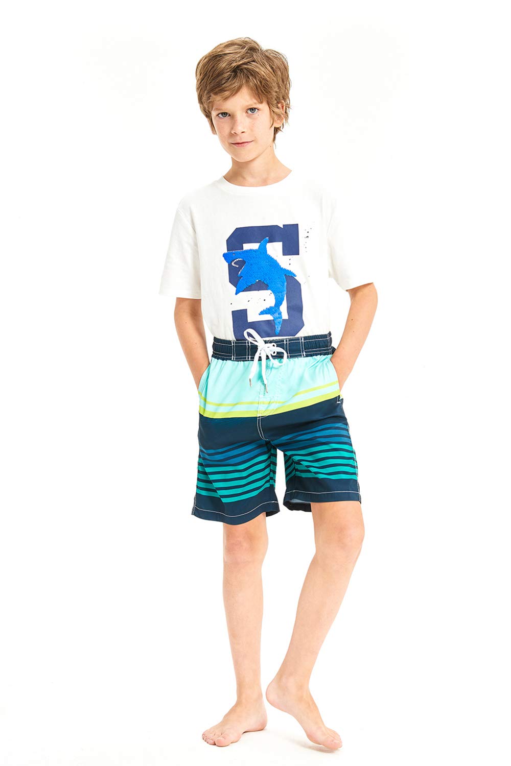 Kute 'n' Koo Boys Swim Trunks, UPF 50+ Quick Dry Striped Boys Swim Shorts, Boys Bathing Suit (10/12, Striped 1)