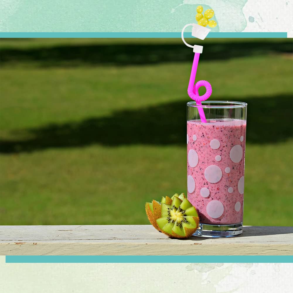 Silicone Straw Tips Cover for 8mm Drinking Straws,6 Pcs Reusable Straw Covers Cap,Lovely Fruit Straw Plug Dust-Proof Caps Straw Tips Lids Home Kitchen Use(6pcs-Style B)
