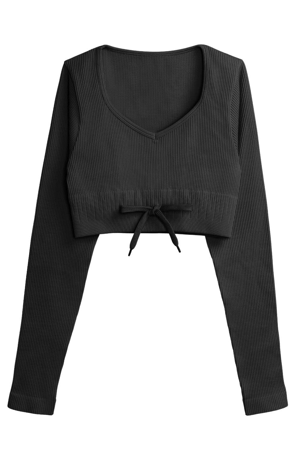 QINSEN Women's Medium Support Crop Top Seamless Ribbed Workout Yoga Sport Shirt Black S