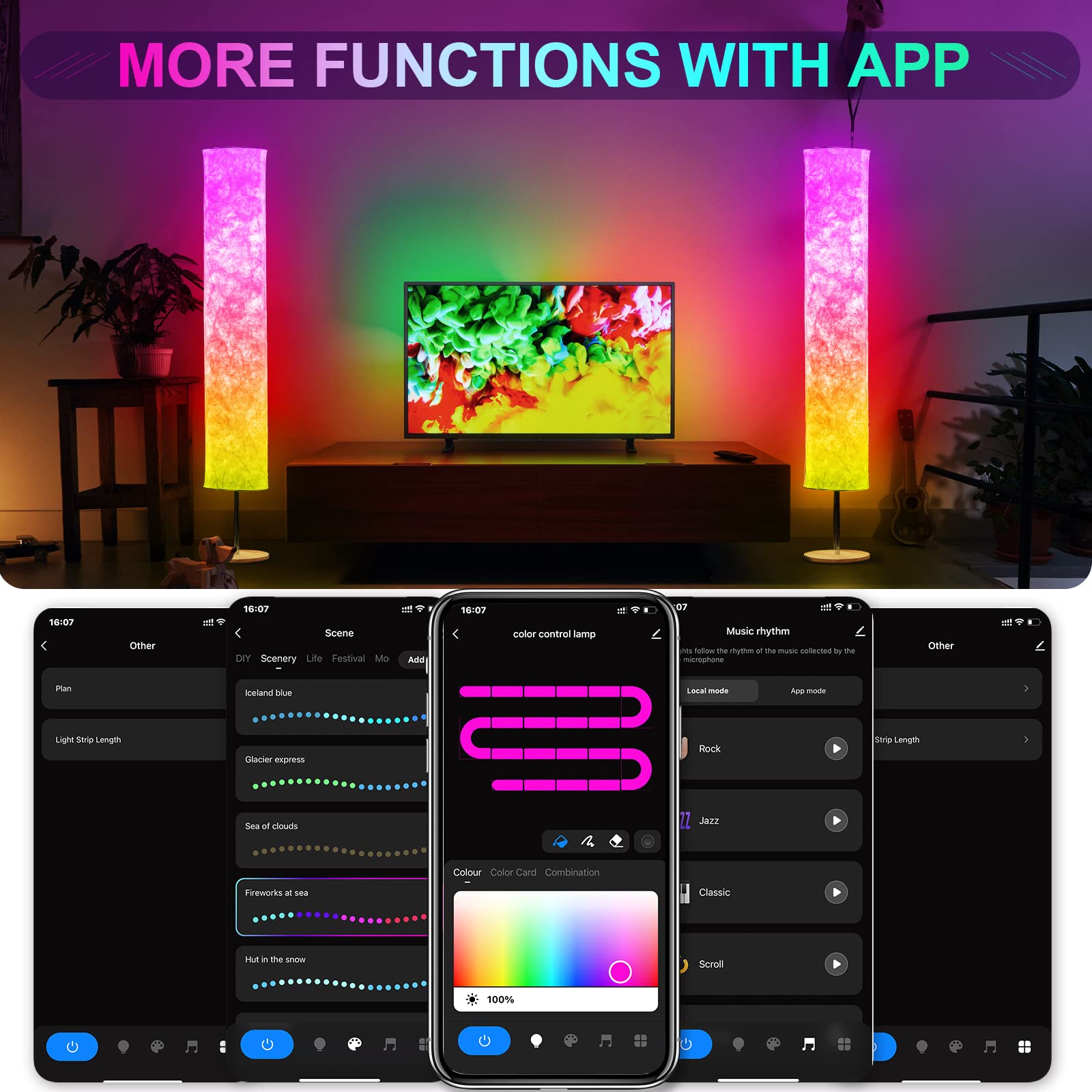 LONRISWAY RGB Color Changing Led Floor Lamp, Smart Lamp with Alexa Voice Control, Remote & WiFi APP Control, Music Sync and White Fabric Shade, Standing Lamp for Living Room Bedroom Game Room
