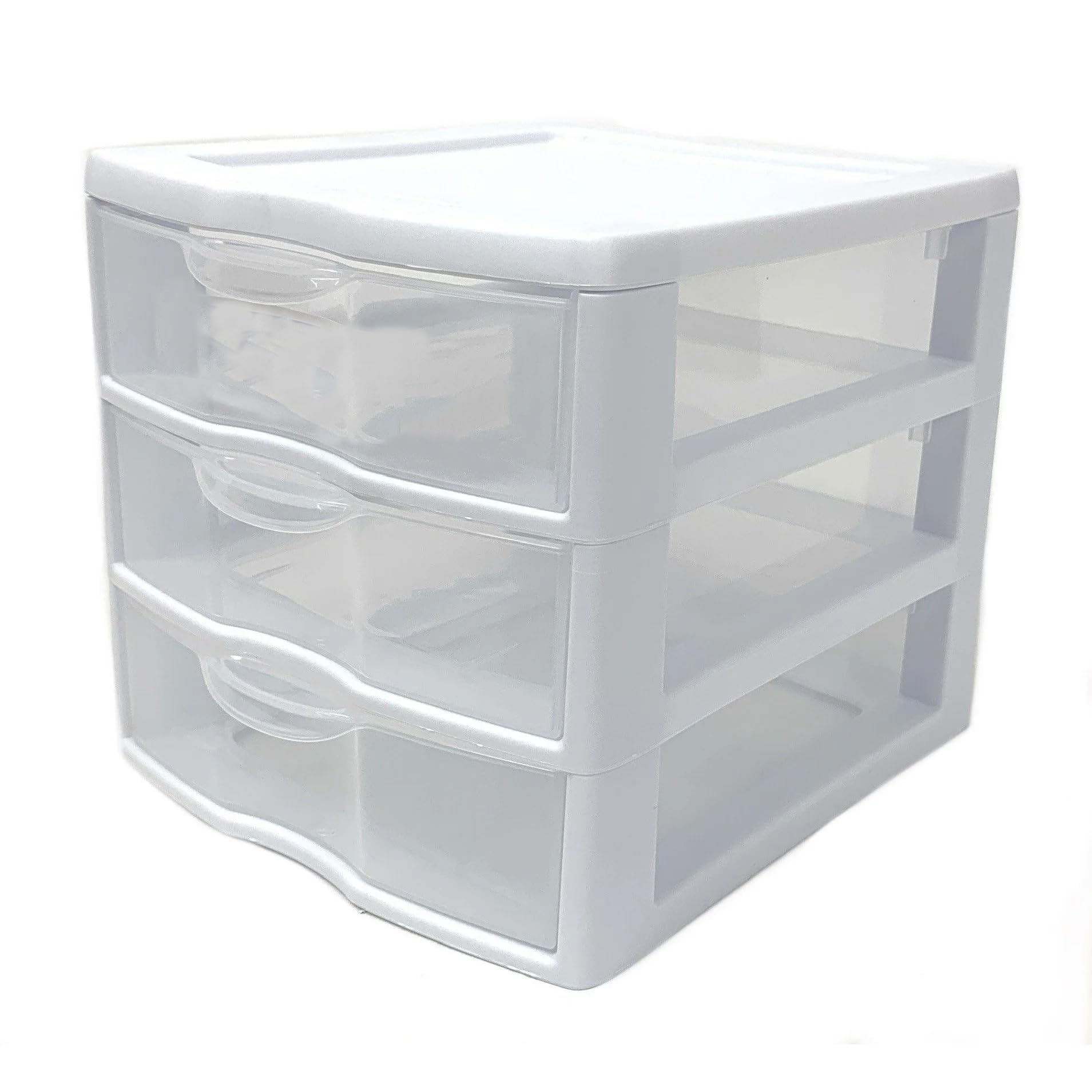 YLMZA Small 3 Drawer Desktop Unit, Plastic, White, Clear