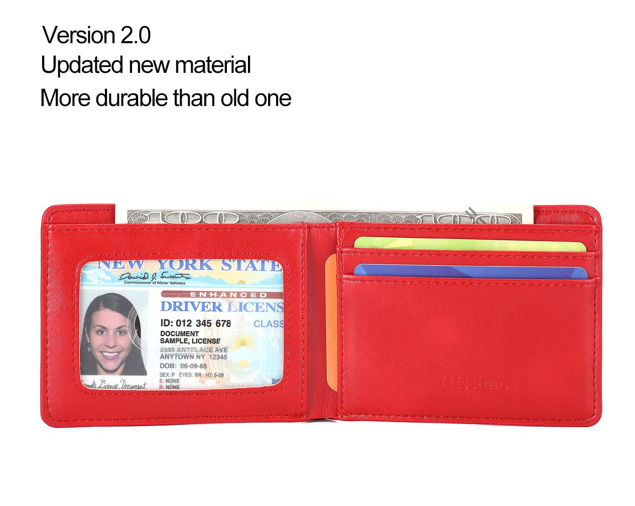 Mens Slim Front Pocket Wallet ID Window Card Case with RFID Blocking - Red