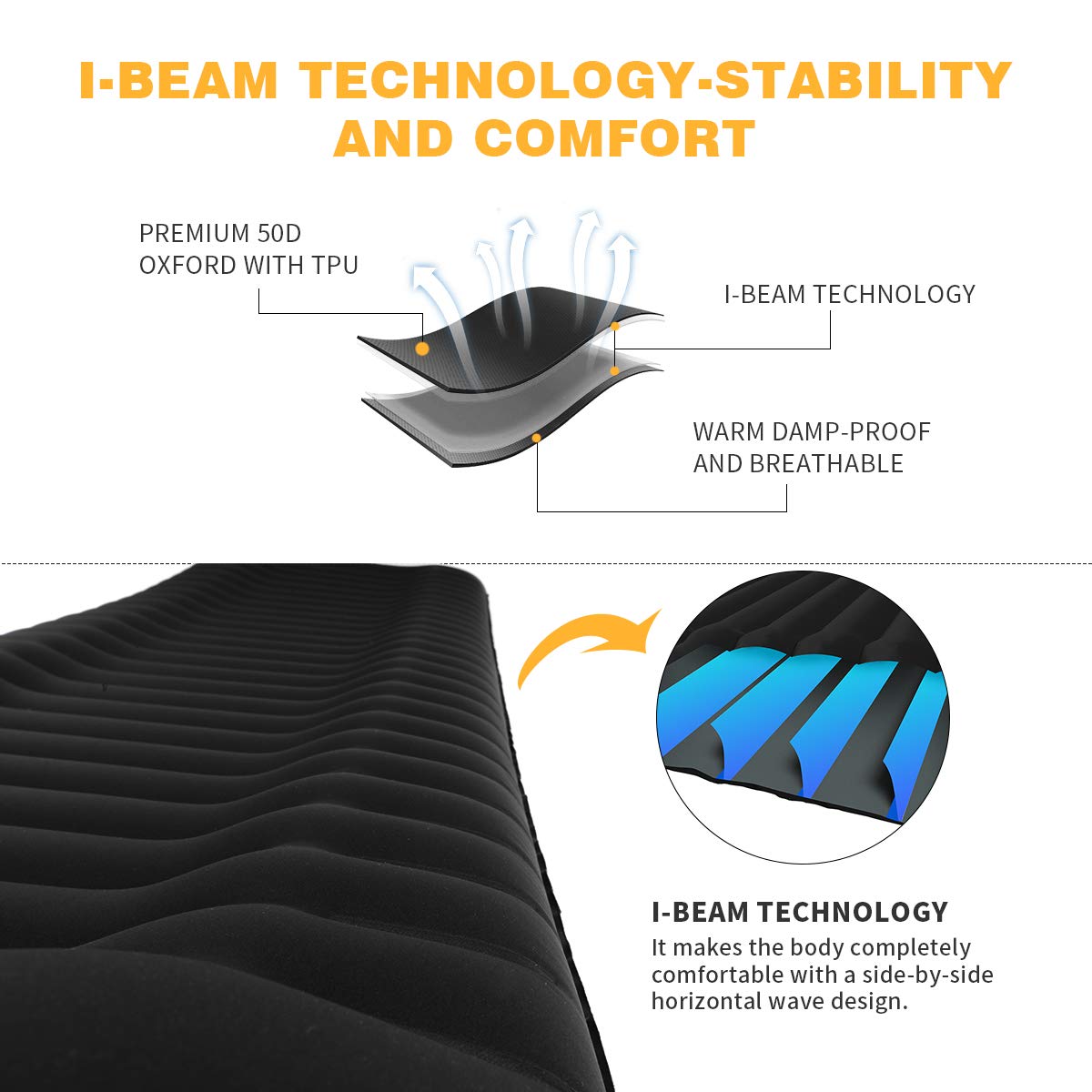 KingCamp Sleeping Pad Camping Air Mattress 3.9 Inches Thick Lightweight Comfortable Backpacking Pad with Build-in Pillow