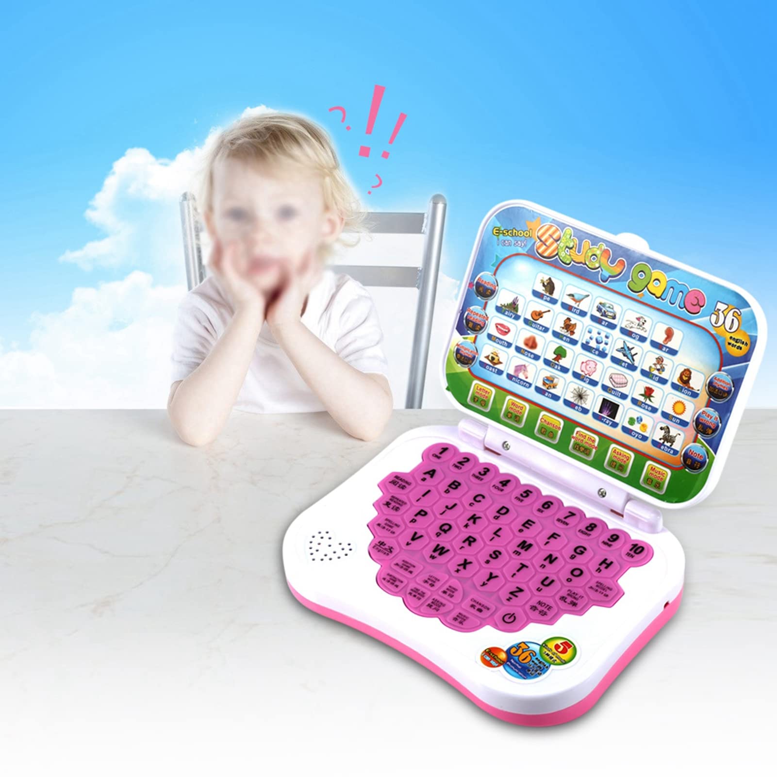 Smart Preschool Laptop, Children Bilingual Educational Learning Study Interactive Toy Kids Teach Alphabet Computer Game Gift for Toddlers Boys Girls Learn ABC Numbers Words Spelling Maths Music