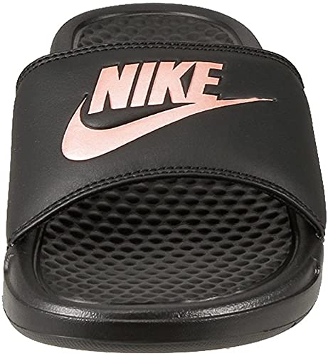 Nike Womens Benassi Just Do It Slide Sandal (BLACK/ROSE/GOLD, numeric_7)