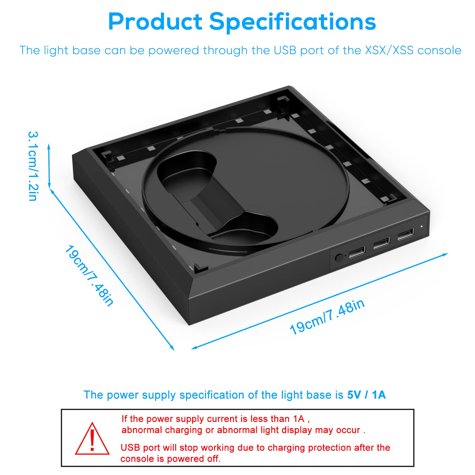 RGB LED Light Stand for Xbox Series X with 3 Extra USB Port, YUANHOT 7 Colors 10 Effects Vertical LED Stand Compatible with Xbox Series X/S Console