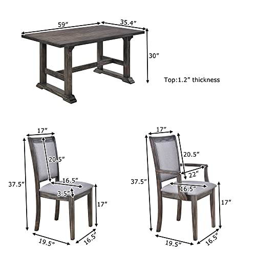 LUMISOL Rustic 7 Piece Dining Table Set with Chairs for 6 Persons Wooden Kitchen Dining Set Farmhouse Style 1 Trestle Dining Table and 4 Upholstered Side Chair and 2 Arm Chair