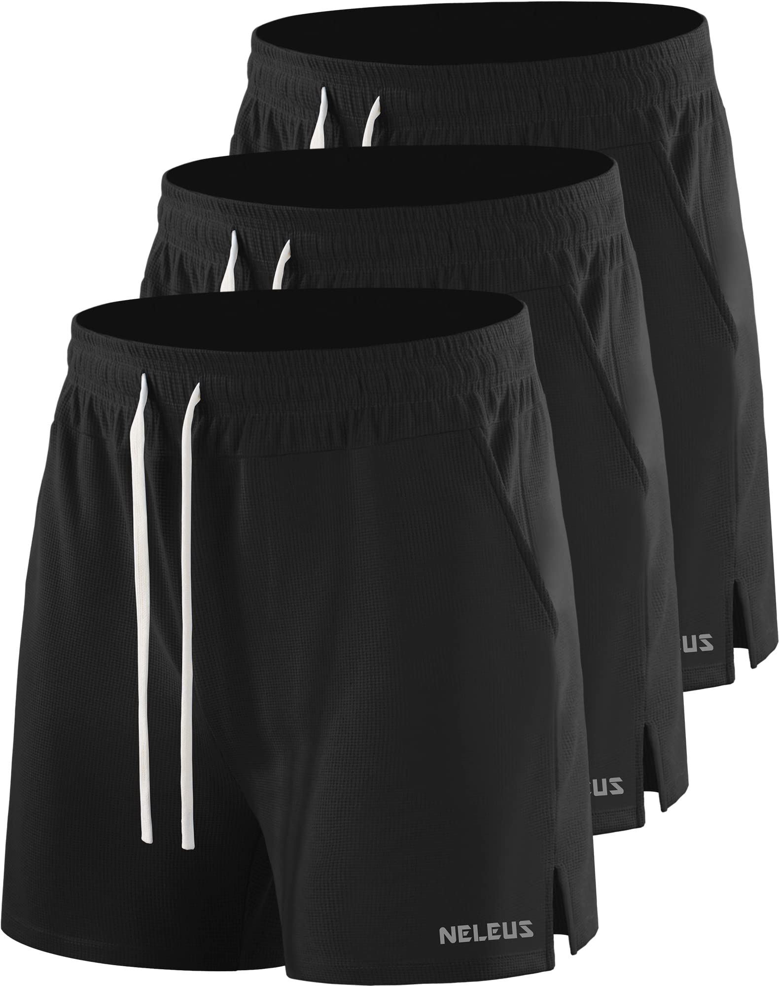 NELEUS Men's 7 inch Running Shorts Athletic Gym Workout Shorts with Pockets,6001,3 Pack,Black/Grey/Navy Blue,2XL