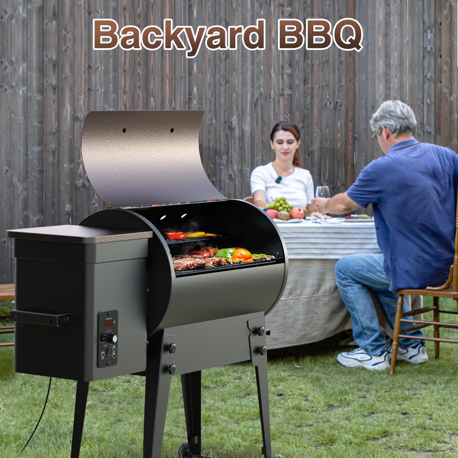 KingChii Upgraded Wood Pellet Grill with Temperature Control and Foldable Legs - 456 sq in, Bronze