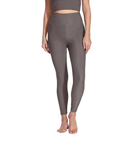Sage Women's High Rise Moisture Wicking Tummy Control Slimming Stretch Yoga Athletic Ribbed Folded Edge High Waisted 7/8 Legging, Shark, Small