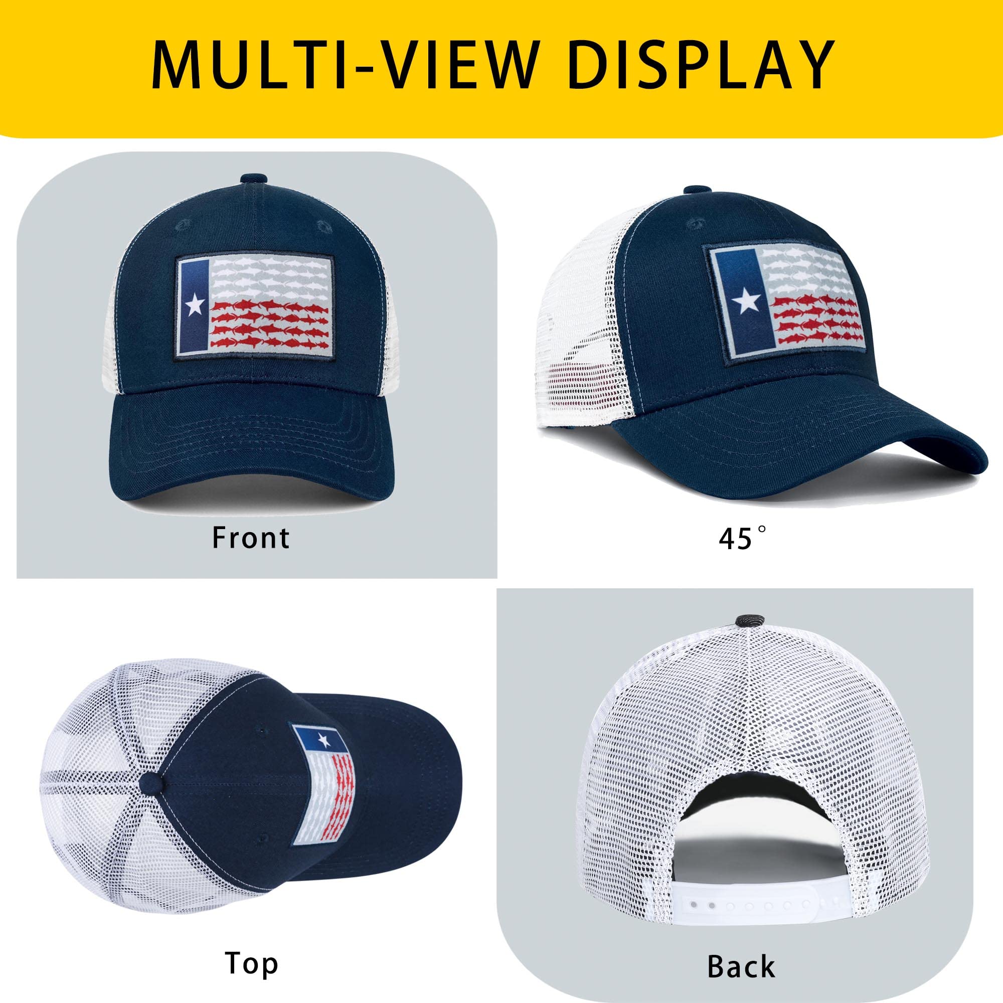 Nuyjimr Texas Flag Hat Texas Fish Baseball Hat TX Trucker Hat Embroidered Snapback Ball Cap Blue, One Size
