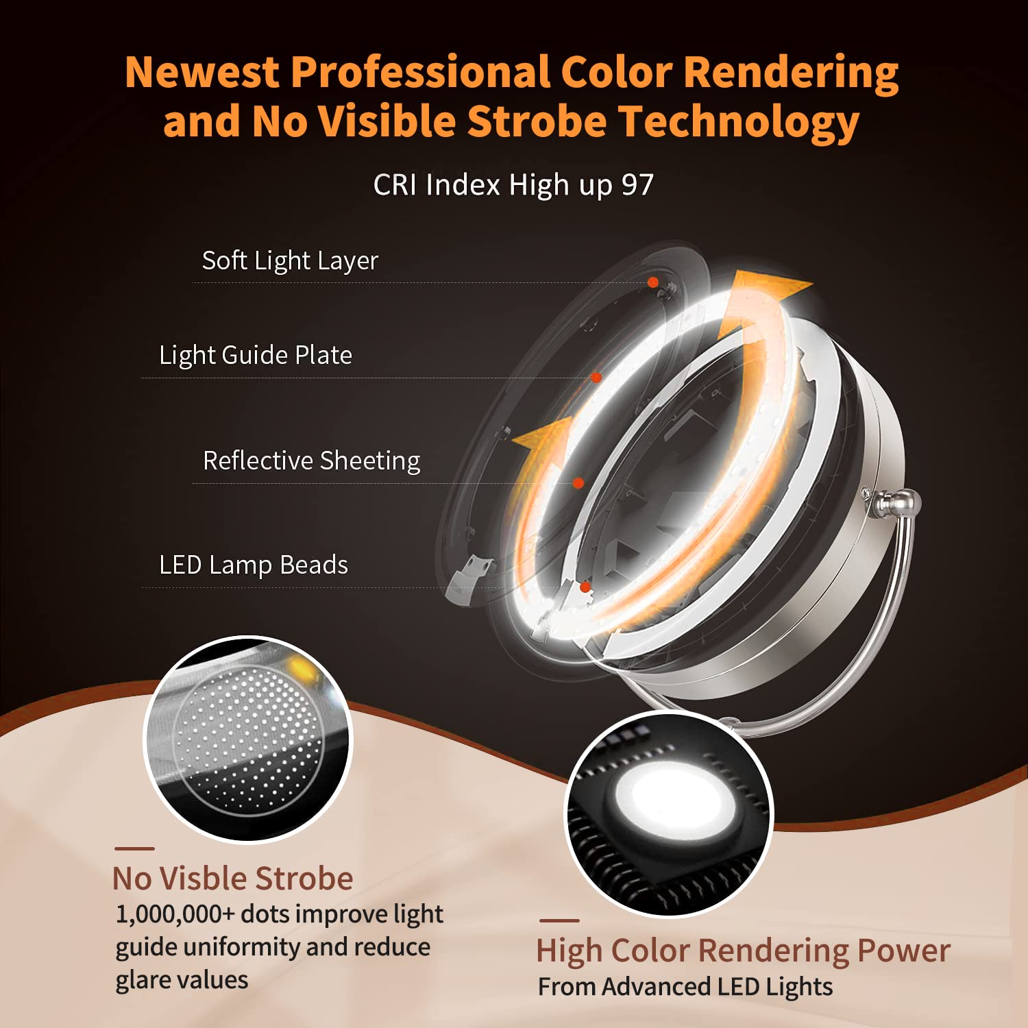 VESAUR Professional 8.5" Large Lighted Makeup Mirror Updated with 3 Color Lights, Rechargeable Wall Mounted Lighted Makeup Vanity Mirror