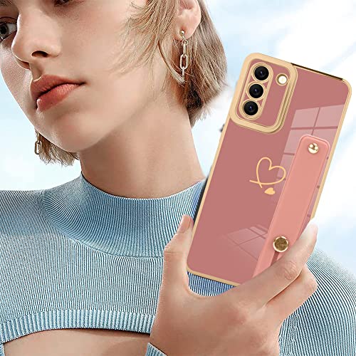 ZIYE Galaxy S21 Plus 5G Luxury Electroplated Case with Strap Love Heart Plating Gold Bumper Cover for Women Girls Anti-Scratch Shockproof Back Phone Case for Samsung Galaxy S21 Plus 5G 6.7 Inch