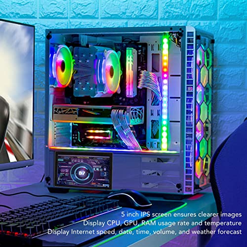 Yoidesu 5in IPS USB Mini Screen, AIDA64 PC CPU RAM HDD Data Computer Temp Monitor PC Temperature Display with HUB PC Sensor Panel Display for RasPi, for Linux, and for Win System
