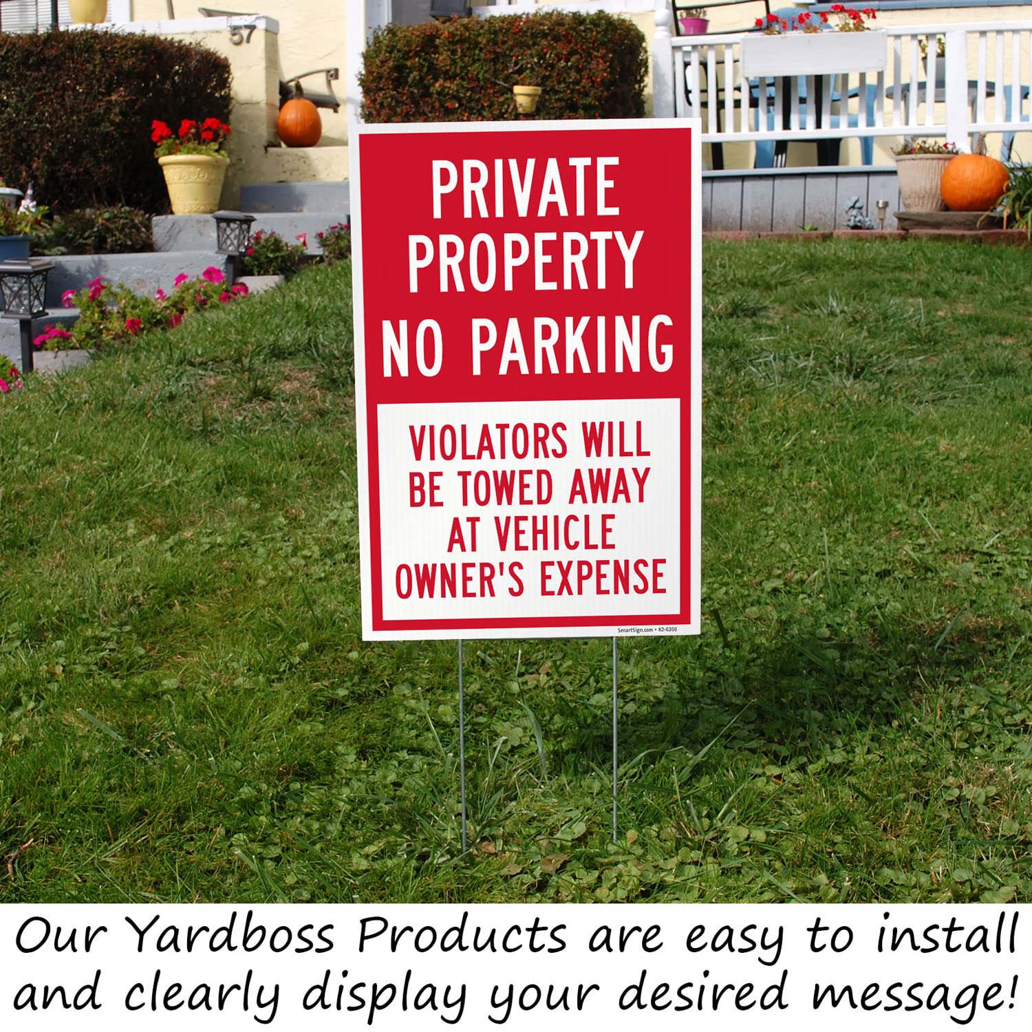 SmartSign 12" x 18" (2-Pack) Private Property No Parking Violators Towed Yard Sign with 15" Metal H-Stake, Double Sided, Large 160 mil Thick Corrugated Plastic Lawn Signs, Water Resistant, USA-Made