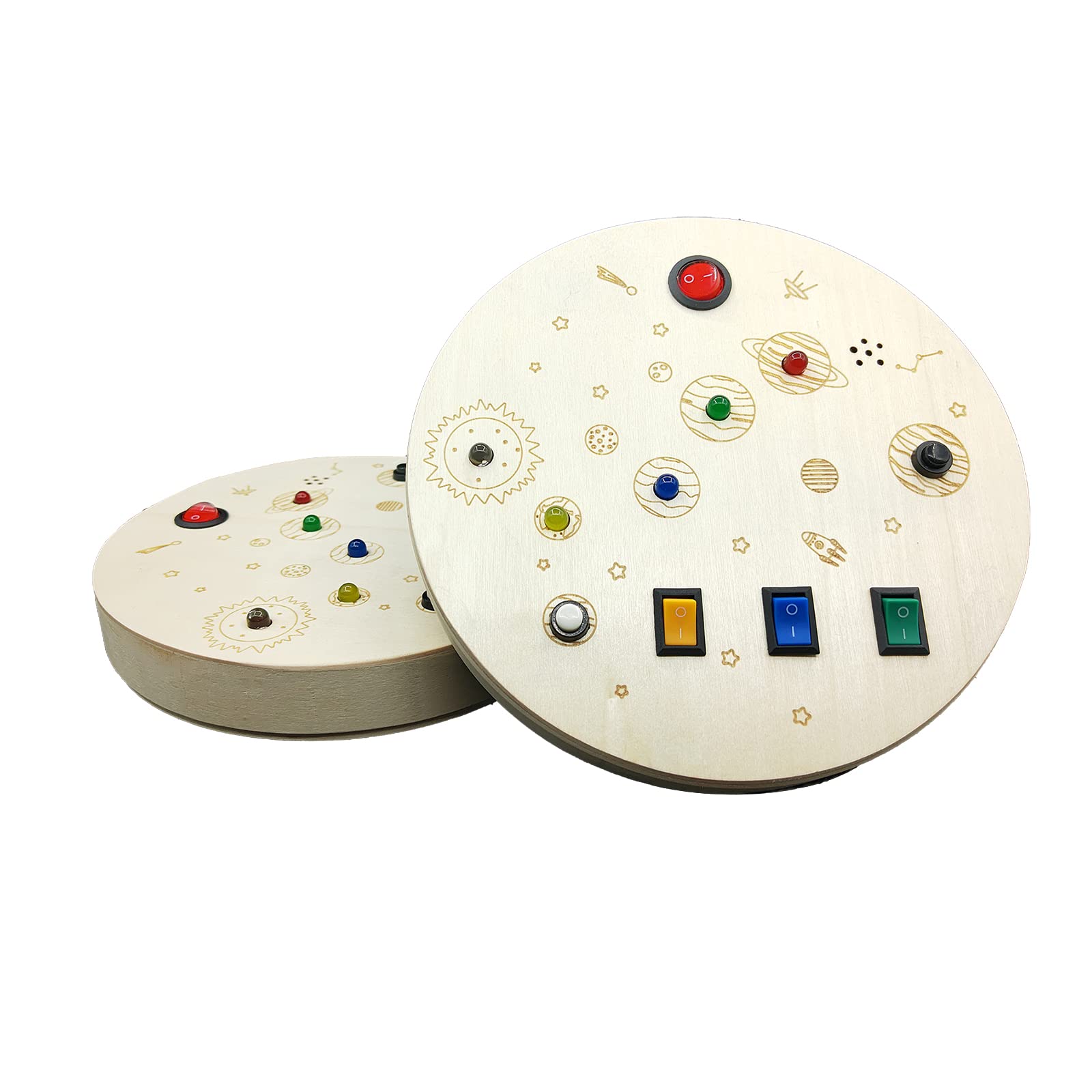 RGWOW More Than 3 Years Old Toddler Toys Busy Board Montessori Toys .Sensory Toys for Toddlers, Wooden Toys Travel Toys with Light Up LED Buttons and Sound, Learning Toys (Color Round)