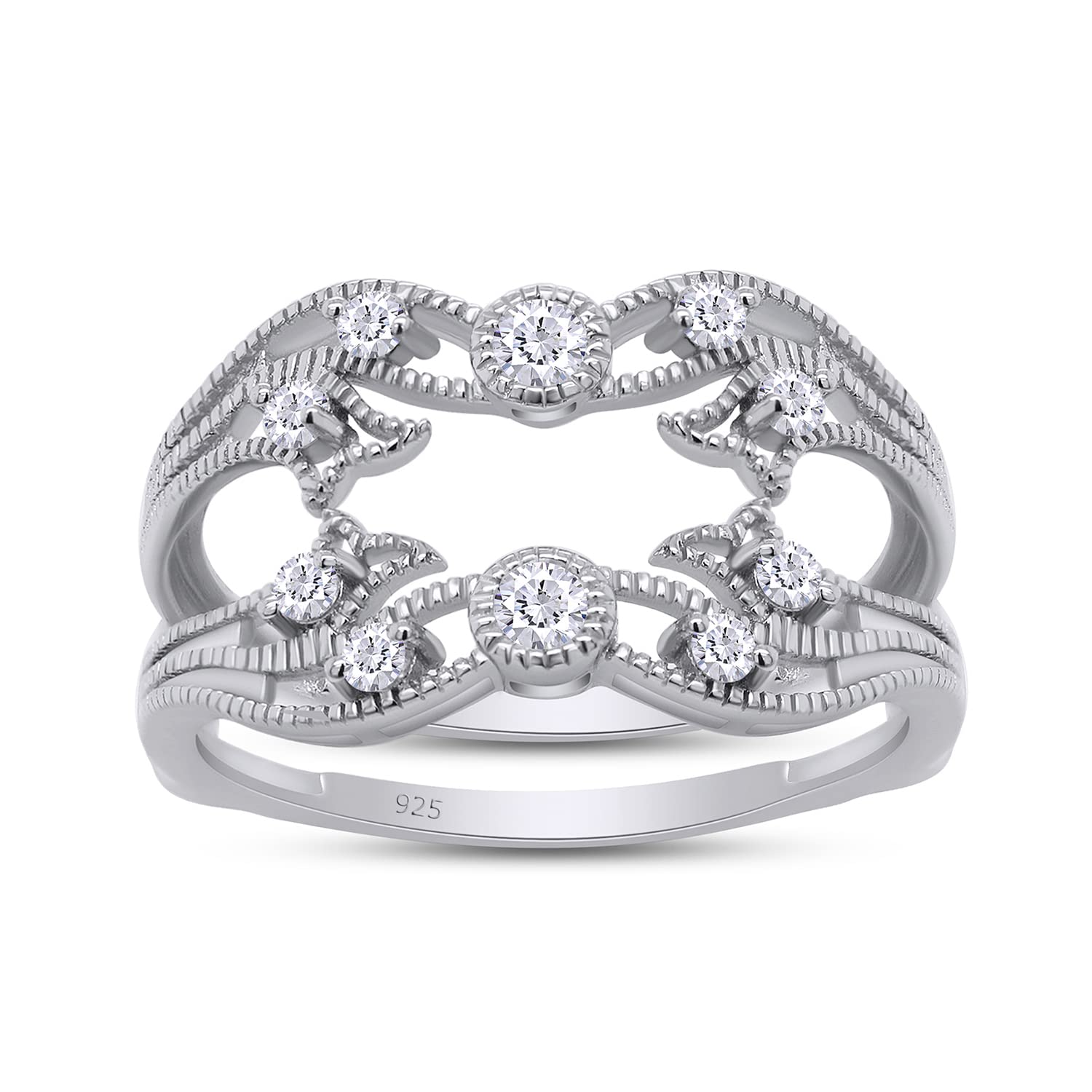 SAVEARTH DIAMONDS 1/2 ct t.w Round Cut Lab Created Moissanite Diamond Vine Vintage-Style Solitaire Enhancer Ring Wrap In 14K White Gold Over Sterling Silver (D Color,VVS1 Clarity 0.50 Cttw)-7