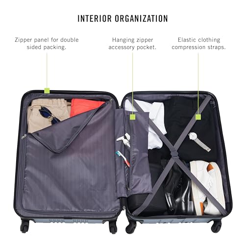 Kenneth Cole REACTION Out of Bounds Lightweight Hardshell 4-Wheel Spinner Luggage, Granite Blue, 28-Inch Checked