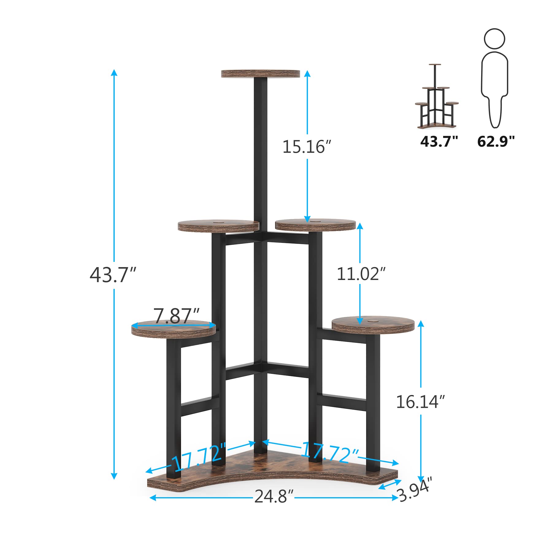 LITTLE TREE 6 Tiered Corner Plant Stand Indoor, Tall Plant Shelf Flower Stand Multiple Potted Plant Holder Rack for Living Room Balcony Garden, Rustic Brown