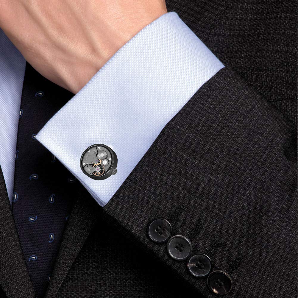 MERIT OCEAN Cufflinks Steampunk Movement Shape Cufflinks for Men Mens Shirt Vintage Gears Cufflinks Business Wedding(Black in the middle)