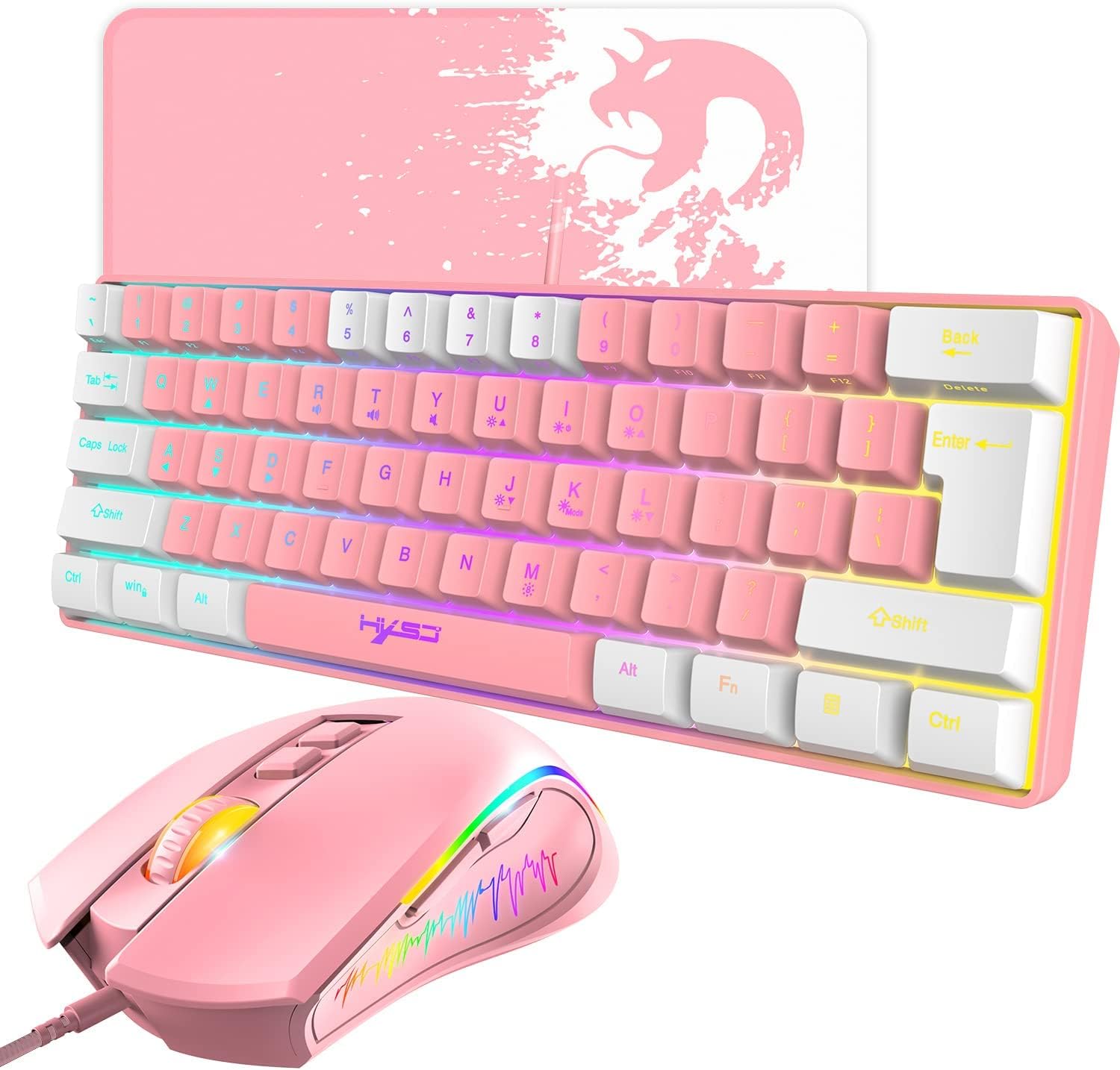 SELORSS Gaming RGB Wired Keyboard and Mouse Combo - USB Gaming Keyboard Compact 61 Keys RGB LED Backlit & Gaming Mouse 6400 DPI - Wired Switch Contoller for Nintendo,Windows PC Gamers,PS4-4 in 1