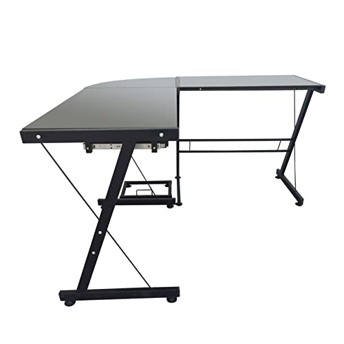 L-Shaped Computer Desk with Keyboard Tray, Large Modern Durable Workstation, Stalinite Splicing Office Desk Adjustable Height for Spaces Saving