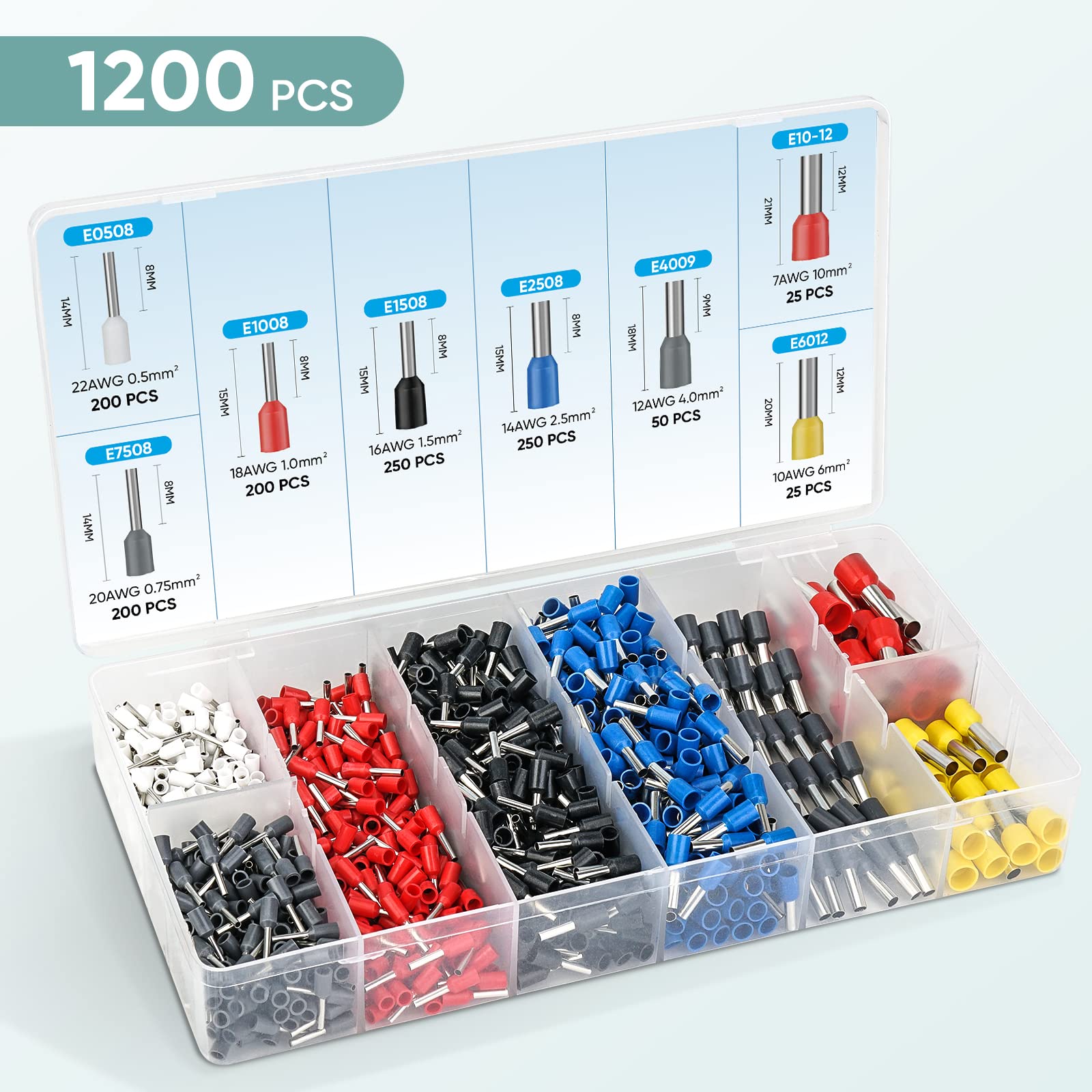 TICONN Ferrule Crimping Tool Kit with 1200PCS Ferrules Insulated Wire Terminals, Self-adjustable Ratchet Wire Crimper for AWG 23–7 Electrical Wire Connectors
