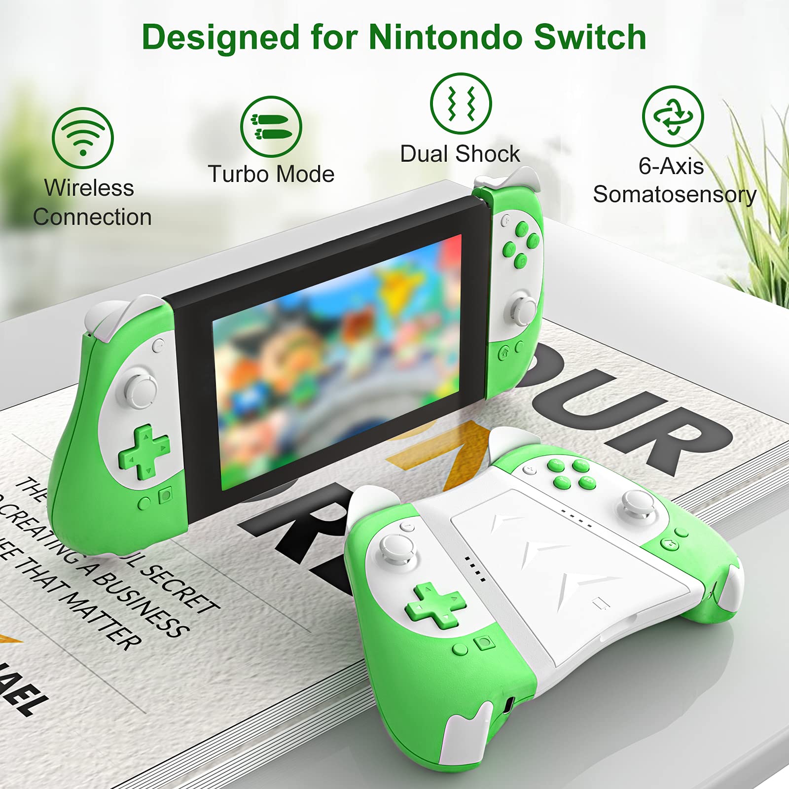KINGEAR Controller for Nintendo Switch, Cat Switch Controller for Women Men Gifts, Wireless Joypad for Nintendo Switch, Kawaii Accessories Left and Right Controller with Six Gyro Axis/Dual Vibration