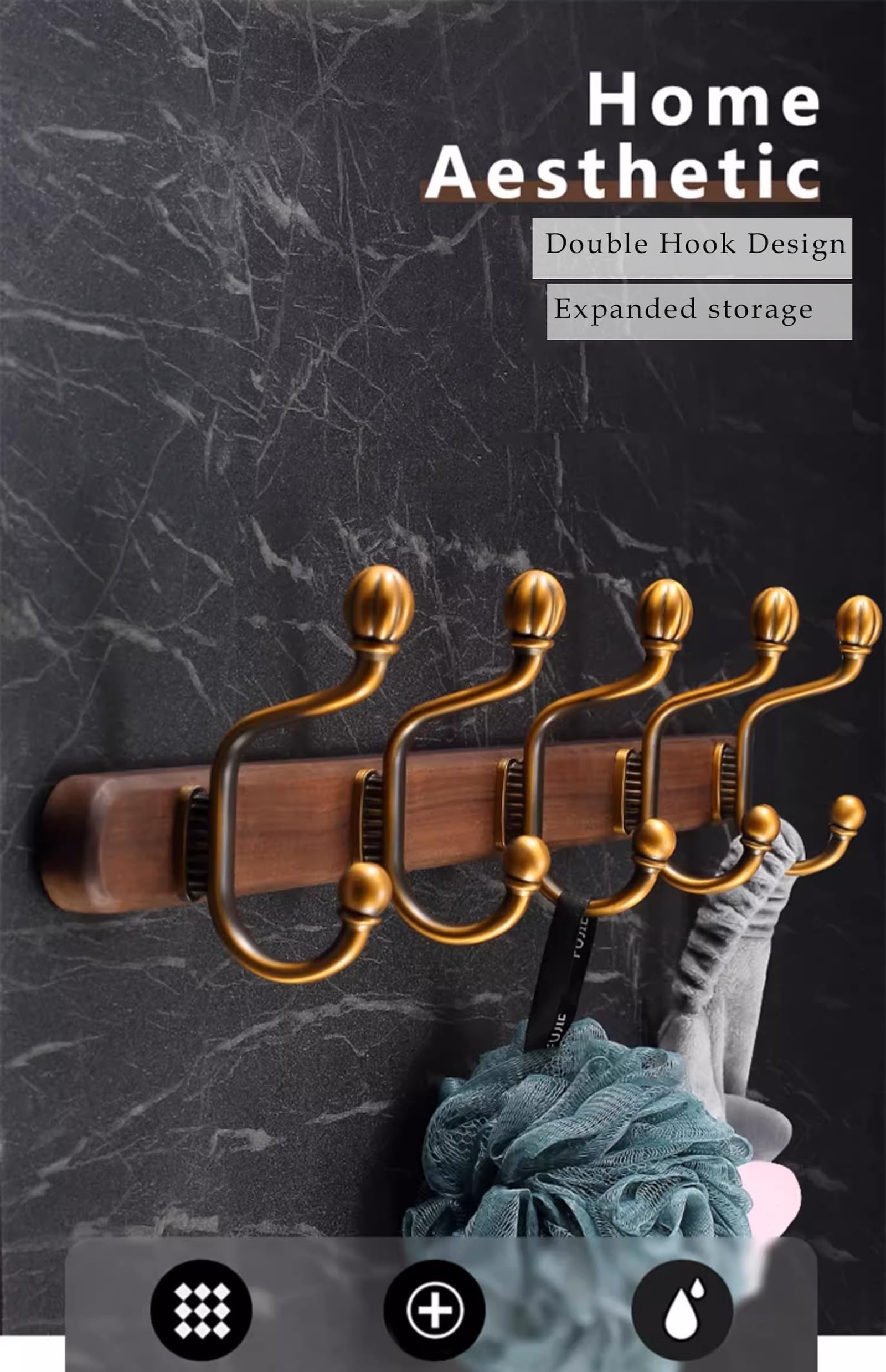 ZMgarden Wooden Coat Rack Wall Mount,Mid Century Modern Coat Rack,Rustic Farmhouse Entryway Hooks for Wall, Black Walnut Coat,Hat,Bag Hanger with 5 Hooks (walnutA)