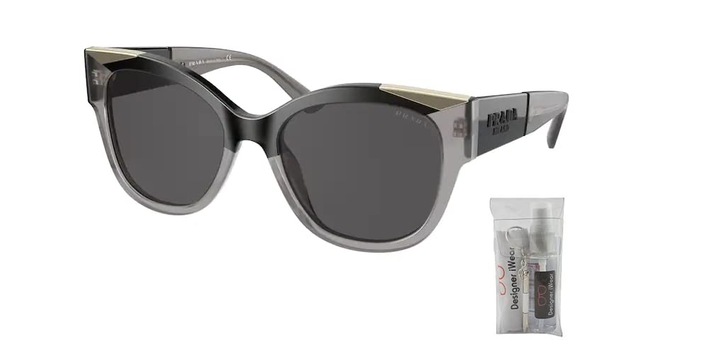 Prada PR02WS 03M5S0 54MM Black/Opal Grey/Dark Grey Square Sunglasses for Women + BUNDLE With Designer iWear Eyewear Kit