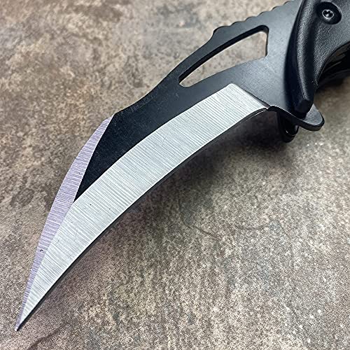 Spring Assisted Open Folding Double Blade Dual Twin 3 Colors Pocket Knife Tactical Belt Clip Black Gold Rainbow Knives Great Gift (Black)