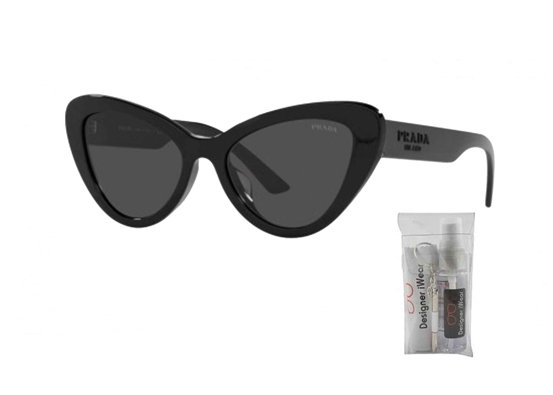 Prada PR13YS 1AB5S0 52MM Black/Dark Grey Cateye Sunglasses for Women + BUNDLE With Designer iWear Eyewear Kit