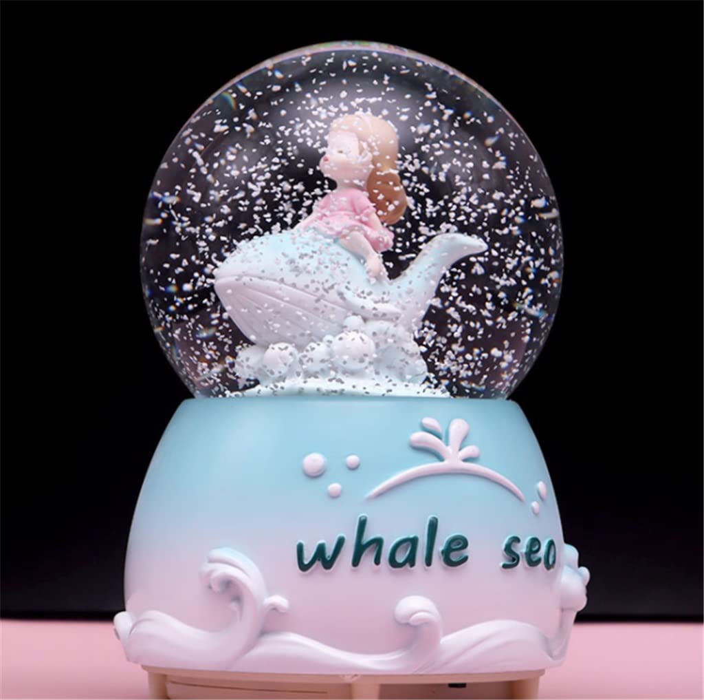 SEASD Dream Dolphin Crystal Ball Girl Birthday Gift can Rotate The Floating Snow Music Box Octave Box Ornaments ( Color : Blue , Size : 15*10cm )