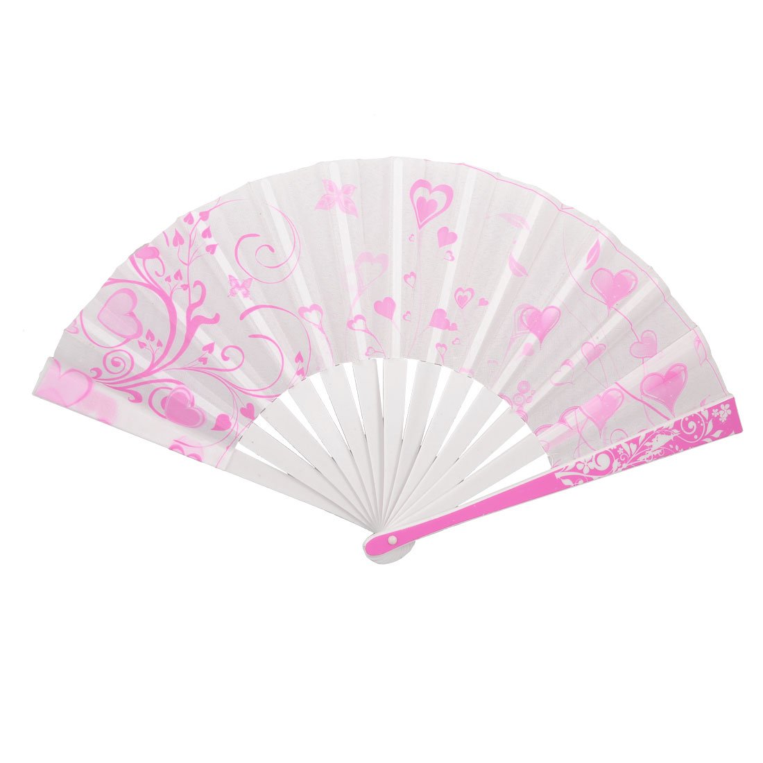 Qtqgoitem Ladies Hot Pink Hearts Butterfly Pattern Foldable Handheld Hand Fan (model: 870 044 b78 c27 27c)