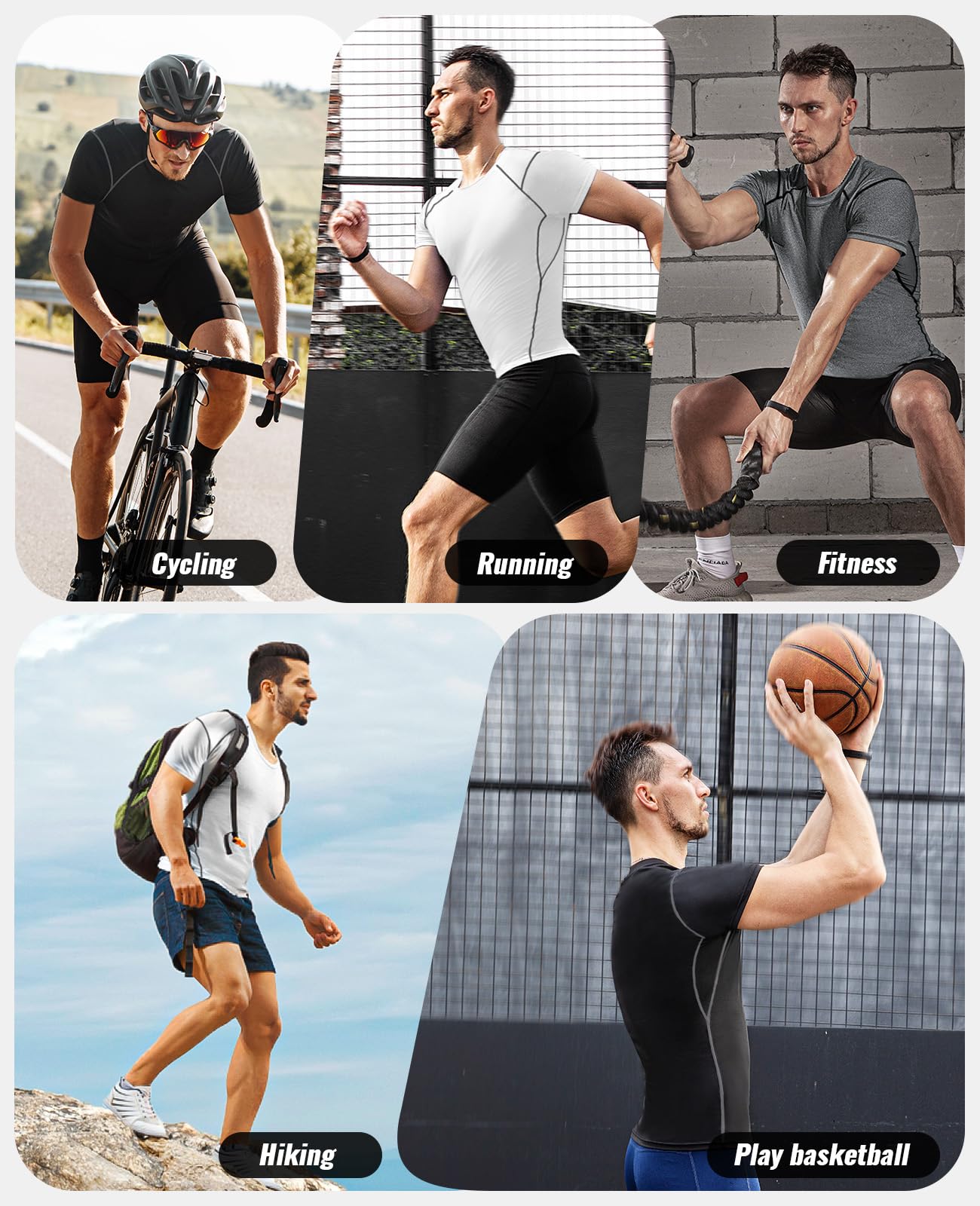 Niksa Men's Long Sleeve Compression Shirts 2 Pack, Athletic Base Layer Top, Cool Dry Workout T-Shirt, Running Shirts