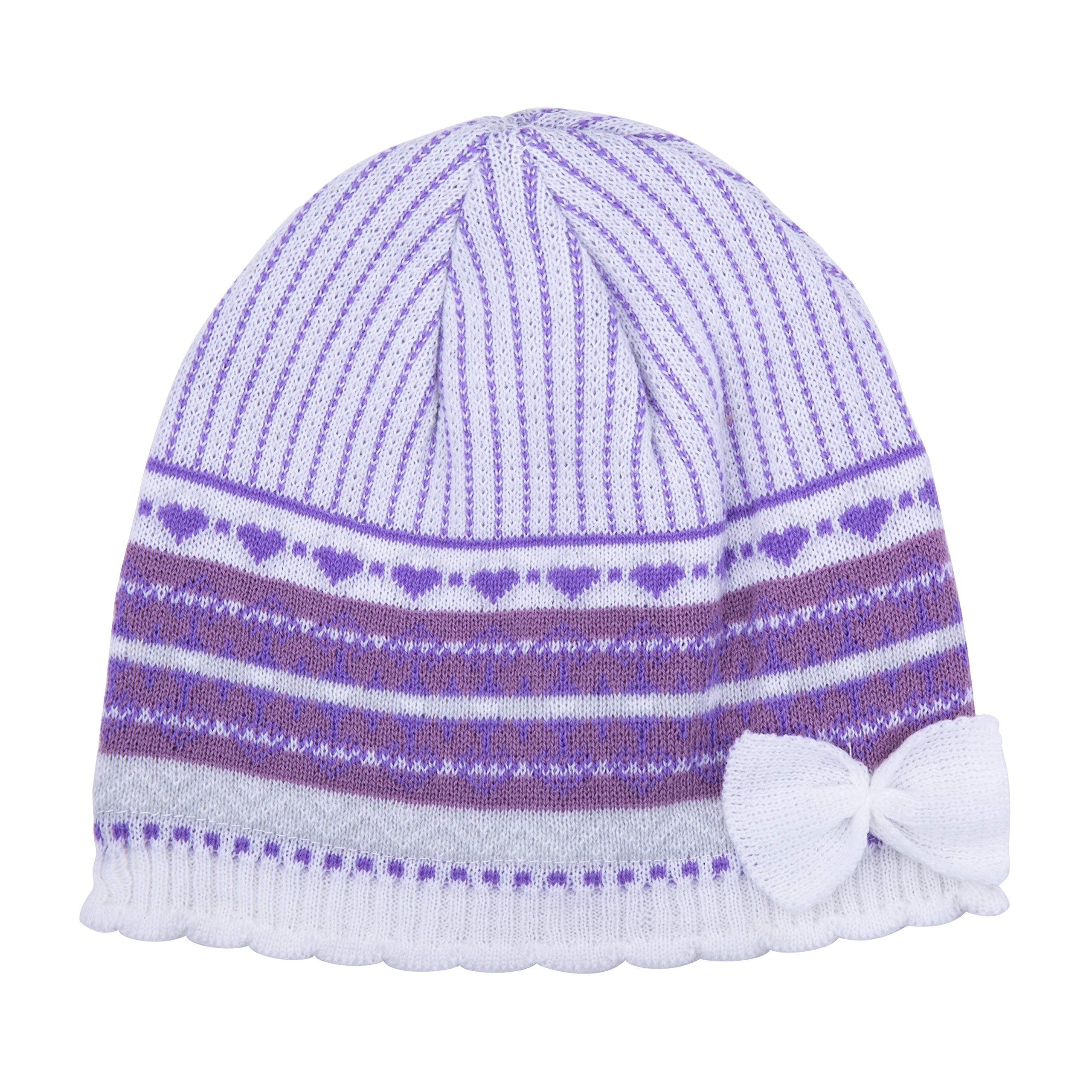 Kids Jacquard Knit Winter Hat with Bow, Scarf and Glove Set Lavender for Girls
