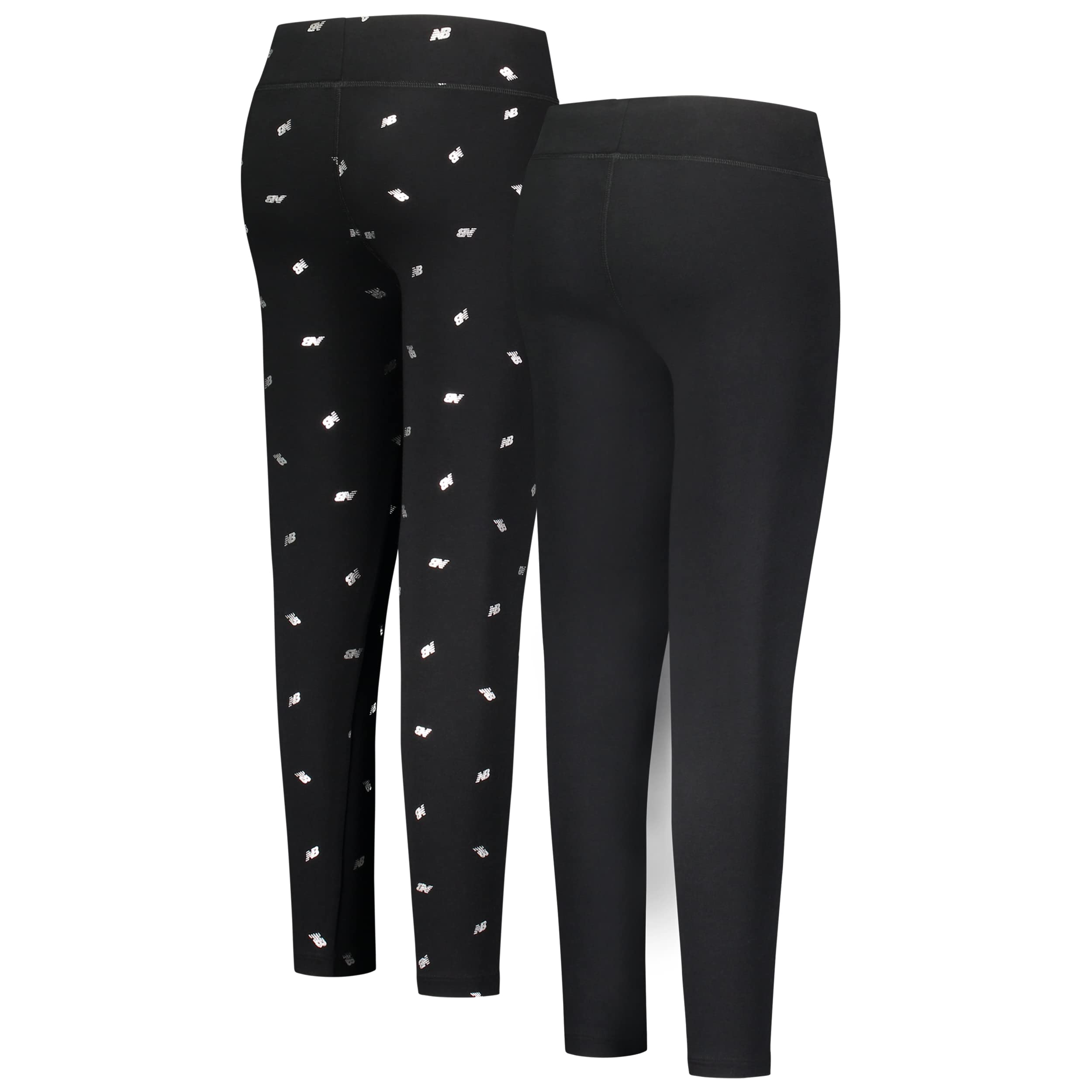 New Balance Girls' Active Leggings - 2 Pack Full Length Performance Yoga Pants (7-16), Size 14-16, Foil Black/Black