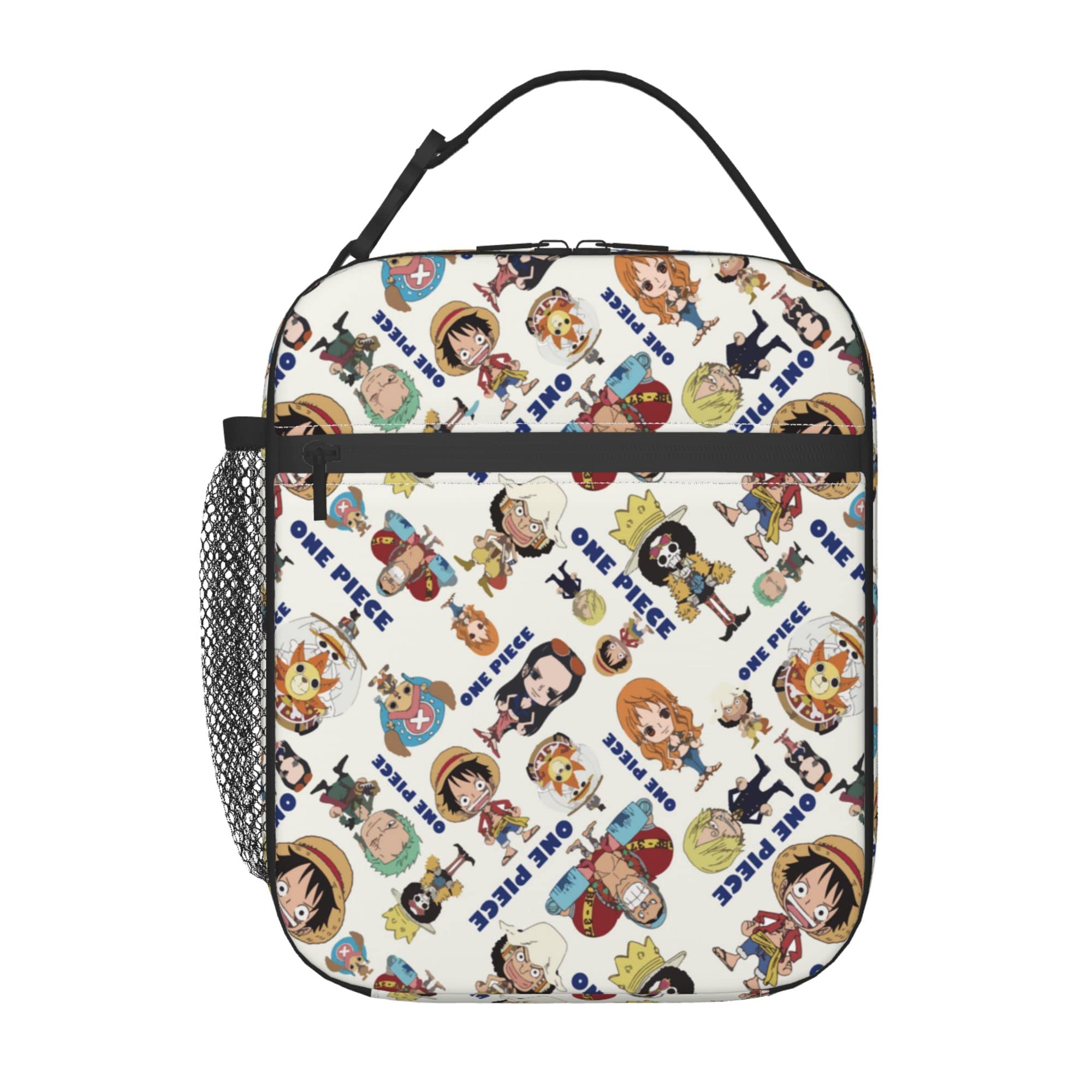 KERERI Anime Lunch Bag Boys Lunch Box With Bottle Holder Insulated Cooler Lunchbox For Kids Adults Work Office Picnic Beach (white)