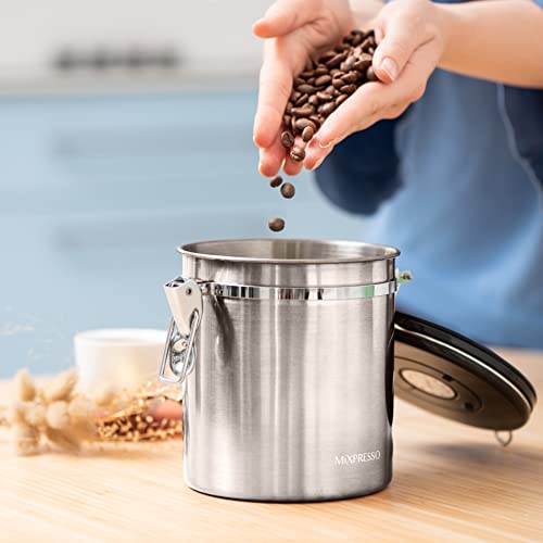 Mixpresso 16Oz Coffee Canister, Stainless Steel Airtight Coffee Container, Ground Coffee Bean Storage with Date Tracker, Vacuum Sealed Espresso Airtight Container, Coffee Jar, Sugar Container