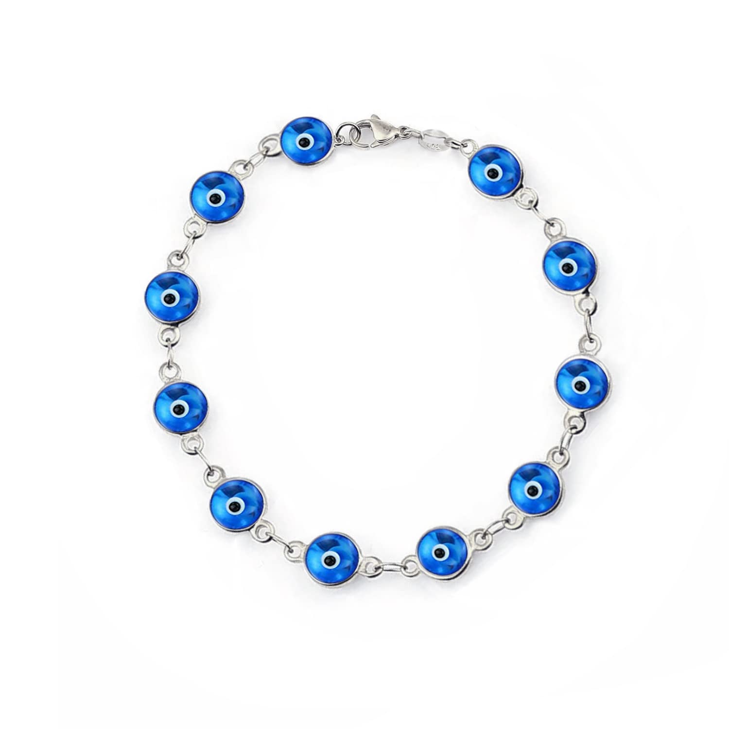 Savlano 925 Sterling Silver Glass Bead Evil Eye Bracelet - 7" inch Evil Eye Bracelet for Women Comes with Gift Box (CMT)