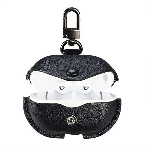 VOMA Leather Case for New Beats Studio Buds Case 2021, Full-Body Soft Shell Protective Leather Case Cover with Keychain Compatible with Apple Beats Studio Buds Charging Case Black